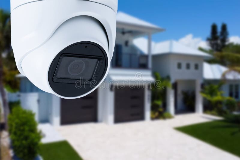 Security Camera and Private House on the Background. Stock Photo ...