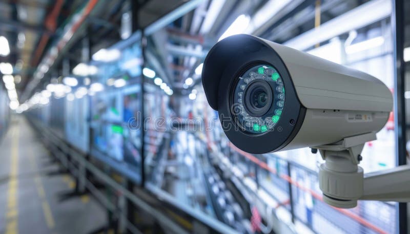 Security Camera with Quad Monitor and on-Screen Interface Stock Photo ...