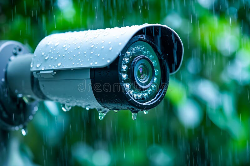 A Security Camera in the Rain with Water Droplets on it Stock Image ...
