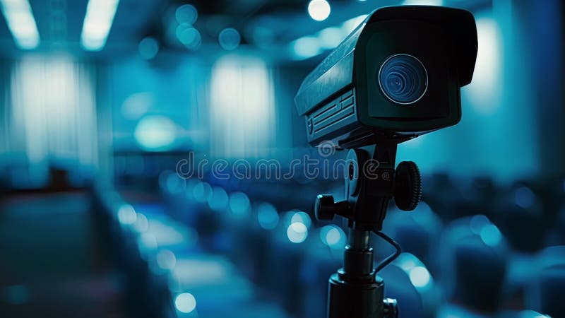 Security Camera Recording Empty Conference Room at Night Stock Video ...