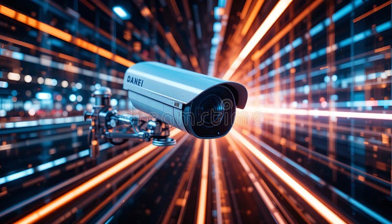 Security Camera Recording with High Tech Digital Lights Background ...