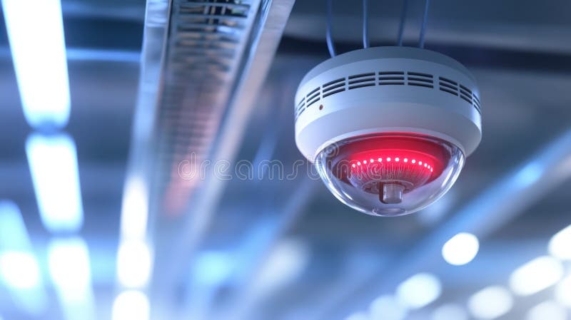 Security Camera Recording in a Manufacturing Plant with Red Light on ...