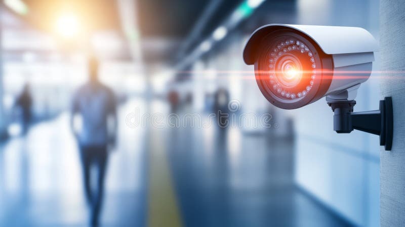 Security Camera Recording People Walking in the Hall of a Public ...