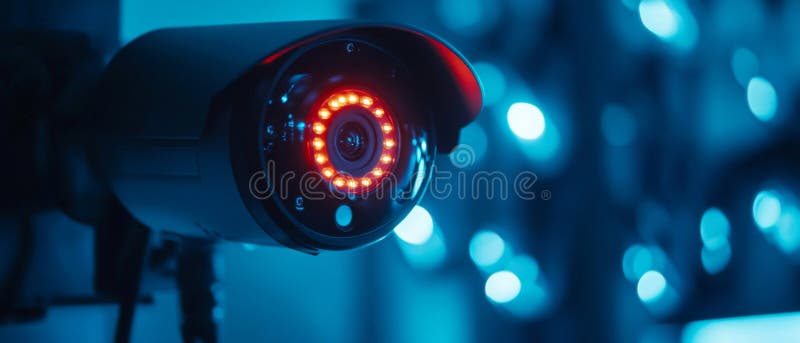 Security Camera with Red Infrared LEDs in Blue Light Stock Illustration ...