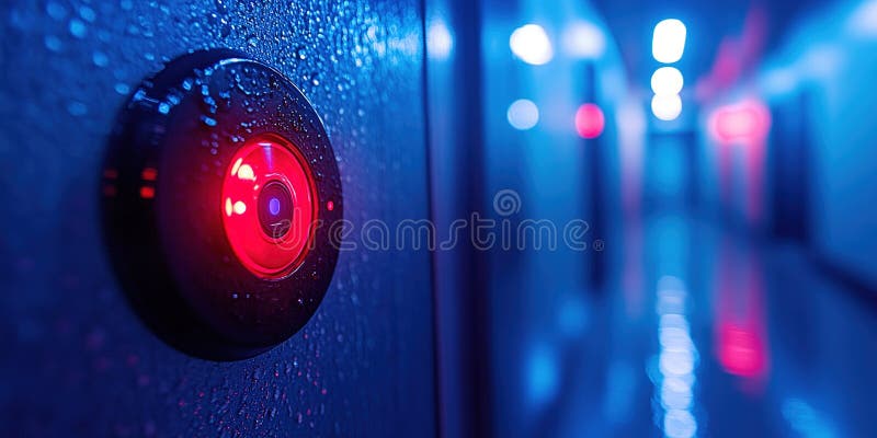 Security Camera with Red Light Captures Hallway Environment during ...