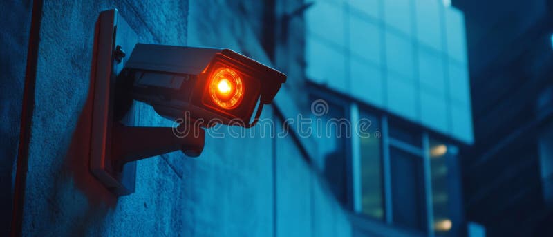 Security Camera with Red Light Mounted on a Building Wall Stock ...