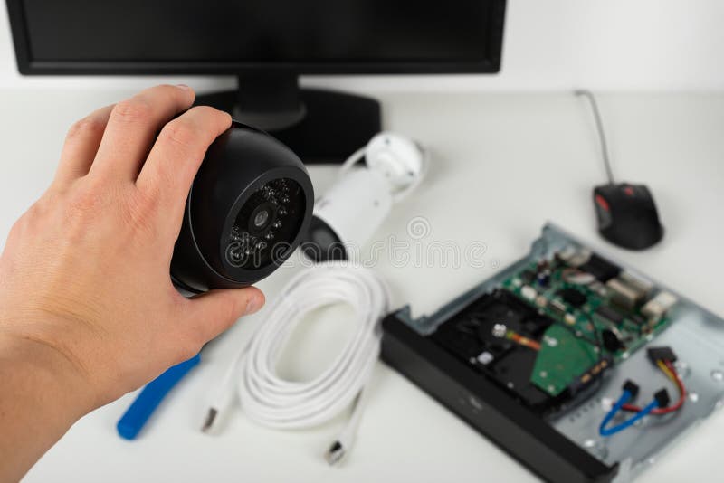 Security camera setup stock image. Image of installing - 204813111