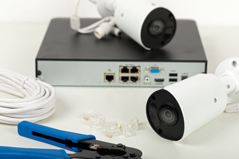 Security camera setup stock image. Image of cable, digital - 204813029