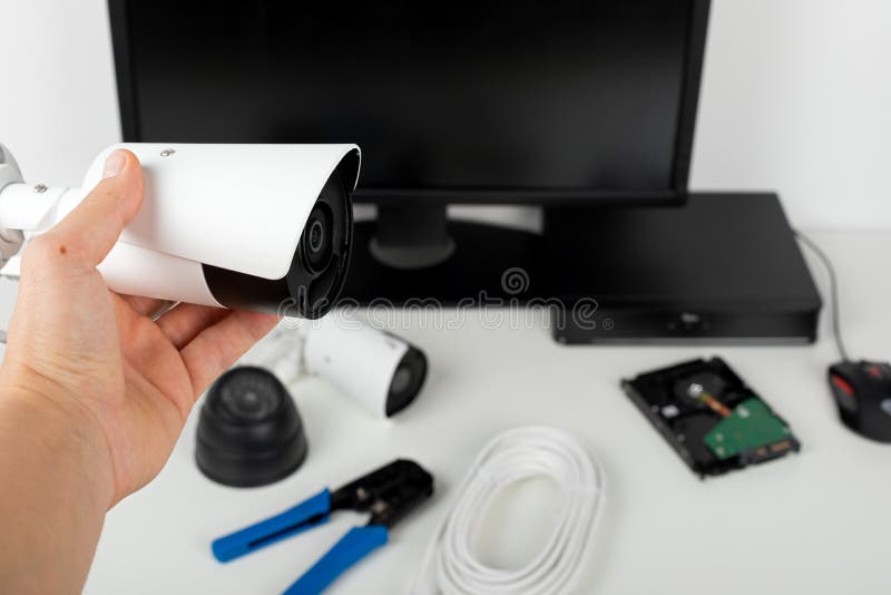 Security camera setup stock image. Image of home, cable - 204905869