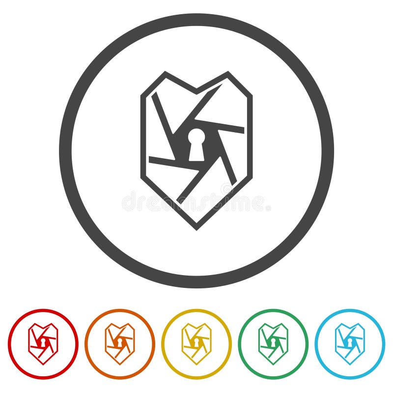 Security Camera with Shield Icon. Set Icons in Color Circle Buttons ...