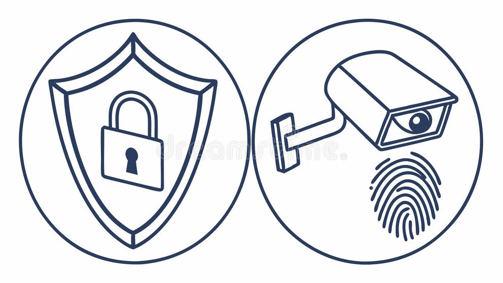 Security Camera and Shield Lock, Surveillance and Protection, Vector ...