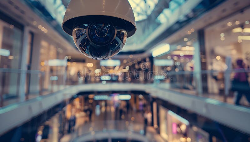 Security Camera in a Shopping Mall, Emphasizing Surveillance for Theft ...
