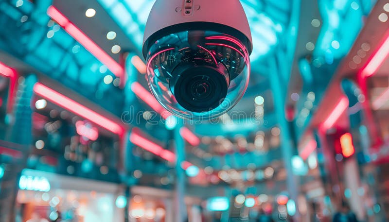 Security Camera in a Shopping Mall, Emphasizing Surveillance for Theft ...