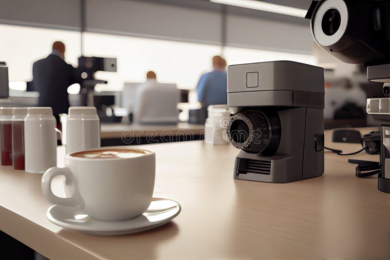 Security Camera, Showing View of Busy Office Kitchen and Coffee Machine ...