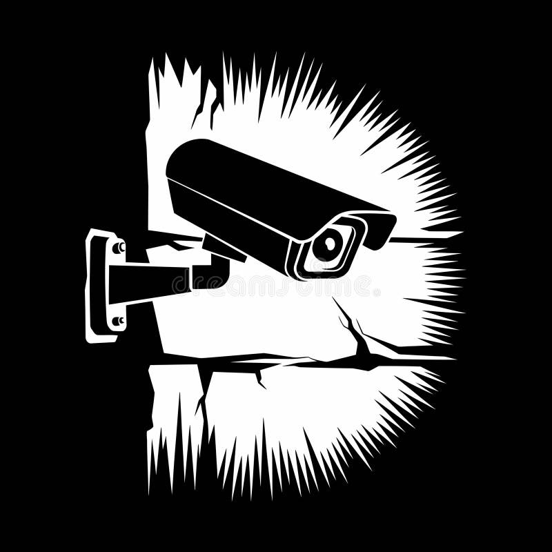 Security Camera Silhouette Mounted with Radiating Light Effect Stock ...