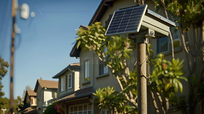 A Security Camera with a Solar Panel Attached is Mounted on a Tall Sy ...