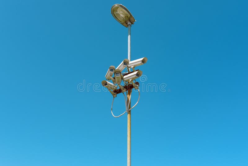 Security Camera on the Street Pillar Stock Image - Image of outdoor ...