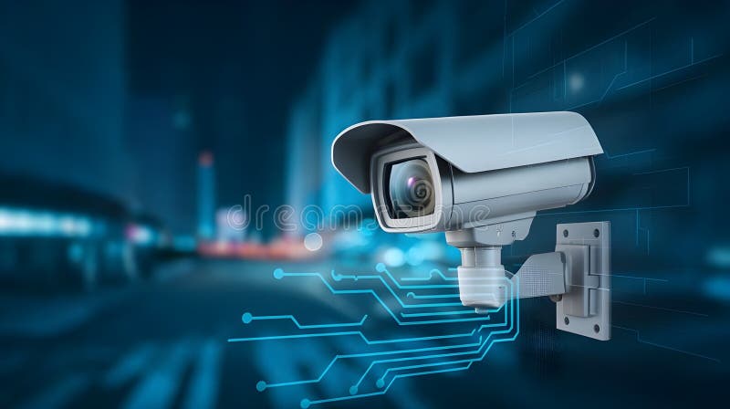 Security Camera Surveillance System with Cityscape Background Stock ...
