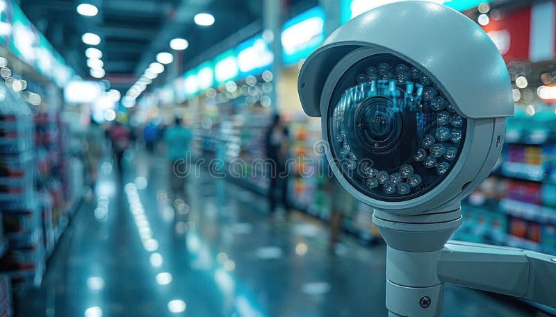 A Security Camera Surveilling the Bustling Shopping Mall Stock Photo ...