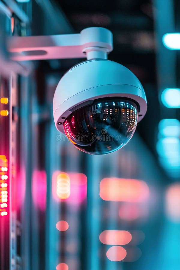 A Security Camera Surveys a Data Center Filled with Glowing Server ...