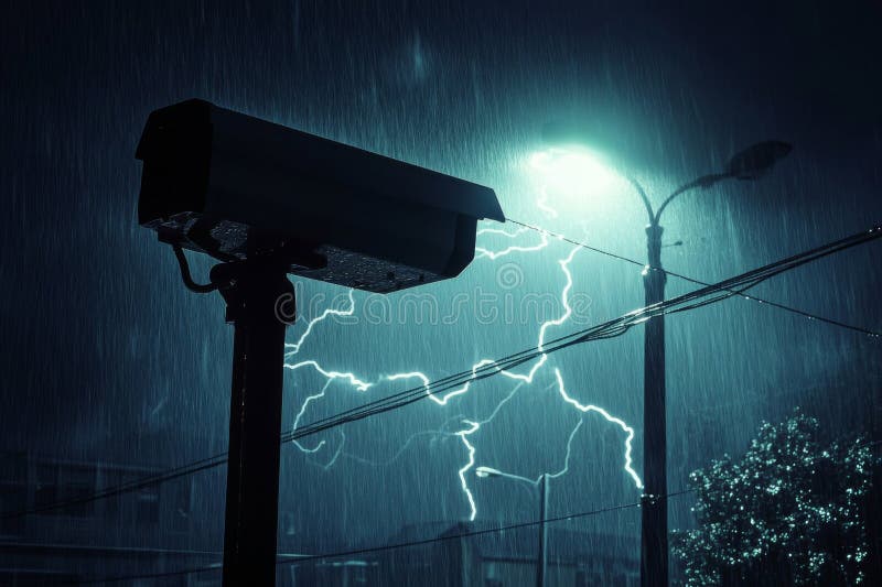 Security Camera Under a Lightning Storm Stock Illustration ...