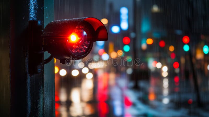 Security Camera in Urban Street at Night with Bokeh Effect ...