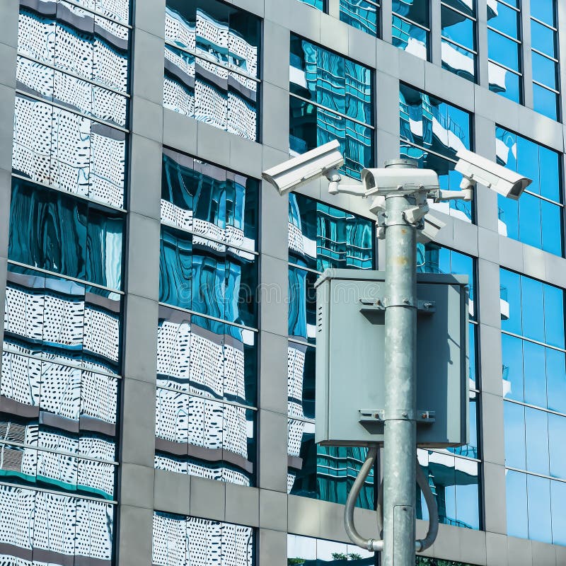 Security Camera and Urban Video, CCTV with Building Stock Photo - Image ...