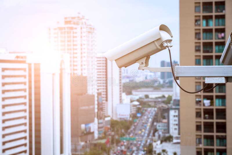 Security Camera and Urban Video Cctv on Building Stock Photo - Image of ...