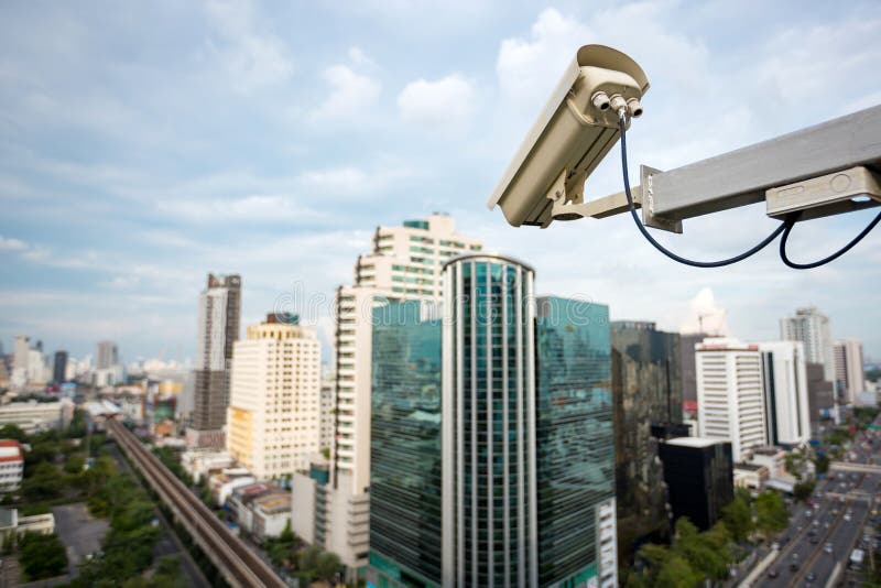 Security Camera and Urban Video Cctv on Building Stock Photo - Image of ...