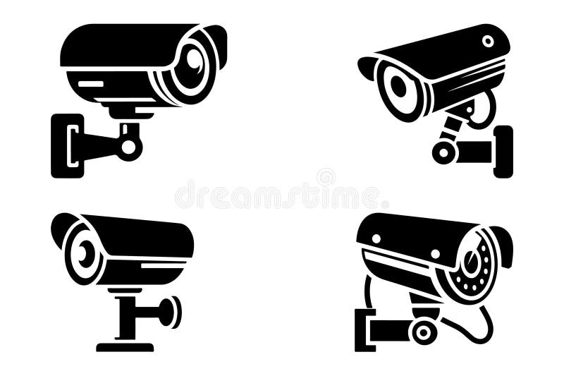 Security Camera Vector Icons Set in Silhouette Style Stock Vector - Illustration of sleek ...