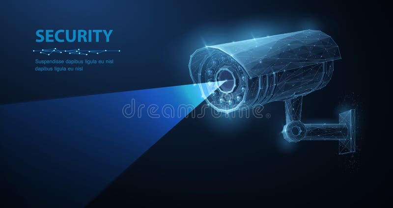 Security Camera. Vector Low Pole Illustration. Isolated on Blue ...