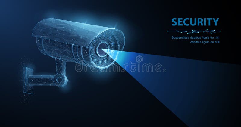 Security Camera. Vector Low Pole Illustration. Isolated on Blue ...