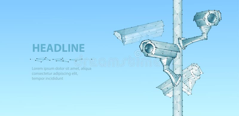 Security Camera. Vector Low Pole Illustration. Isolated on Blue Stock ...