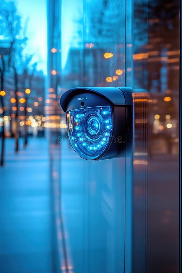 A Security Camera on the Wall of a Business District Building. Video ...