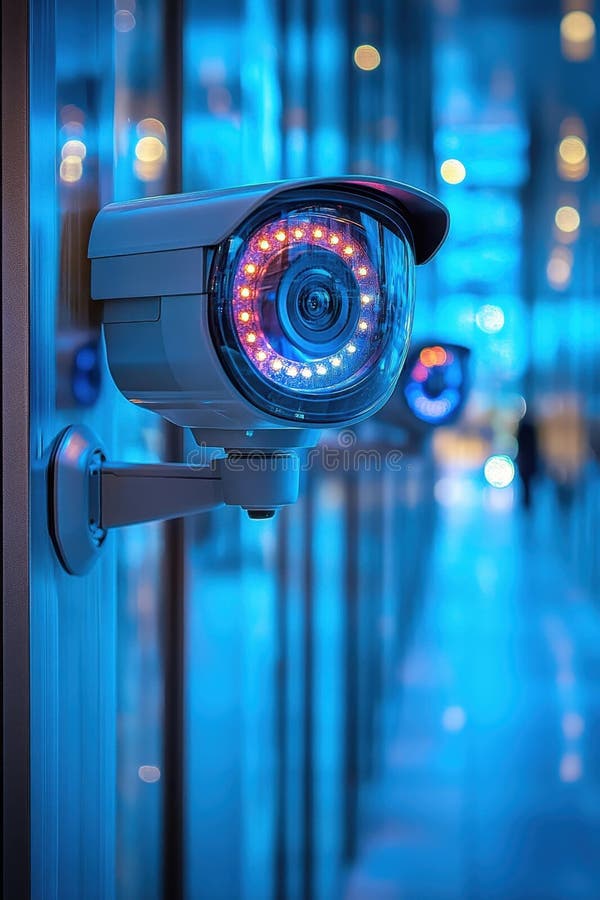 A Security Camera on the Wall of a Business District Building. Video ...