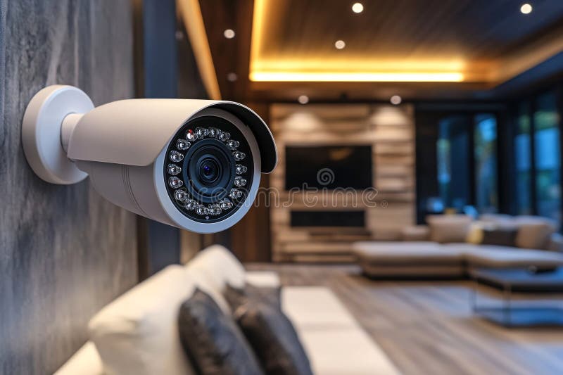 Security Camera on the Wall in Modern Living Room Stock Illustration ...
