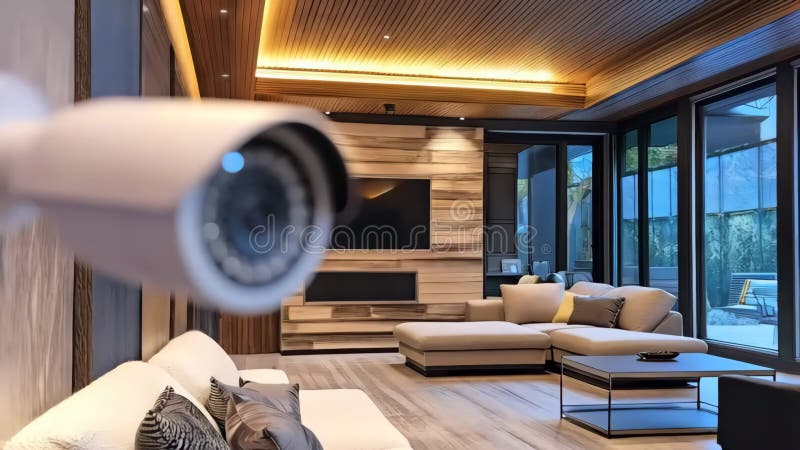 Security Camera on the Wall in Modern Living Room Stock Footage - Video ...