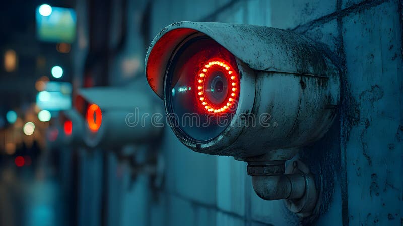 Security Camera on a Wall at Night Stock Image - Image of bokeh ...