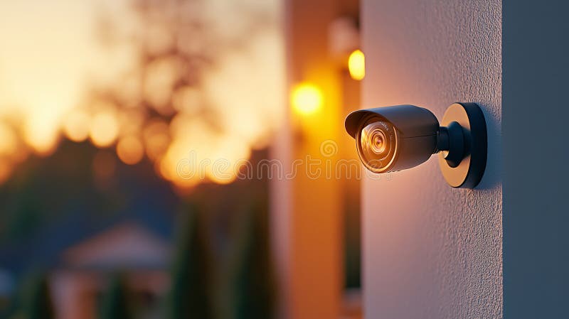 Security Camera on Wall at Sunset with Blurred Background AI Generated ...
