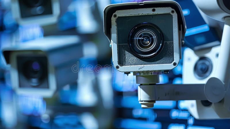 Security Camera Watching Over a Wall of Monitors in a Server Room Stock ...