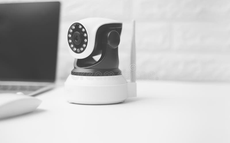 Security Camera on Wood Table. IP Camera Stock Photo - Image of privacy ...