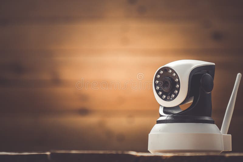 Security Camera on Wood Table. IP Camera Stock Photo - Image of access ...