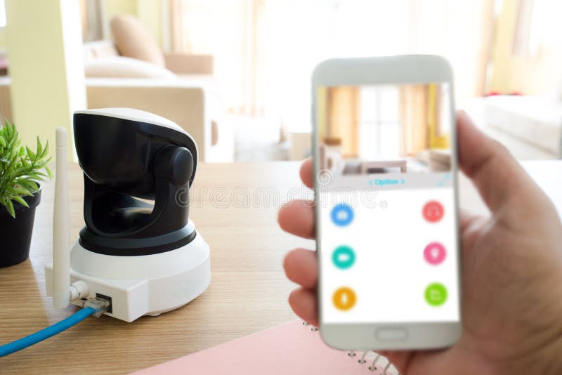 Security Camera on Wood Table. IP Camera . Stock Image - Image of ...