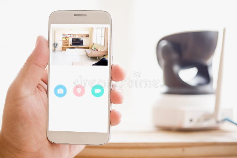 Security Camera on Wood Table. IP Camera Stock Photo - Image of ...