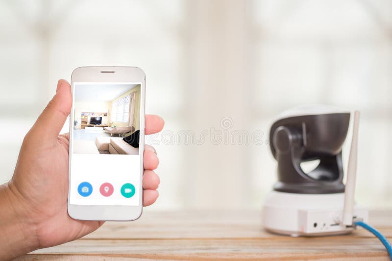 Security Camera on Wood Table. IP Camera Stock Photo - Image of ...