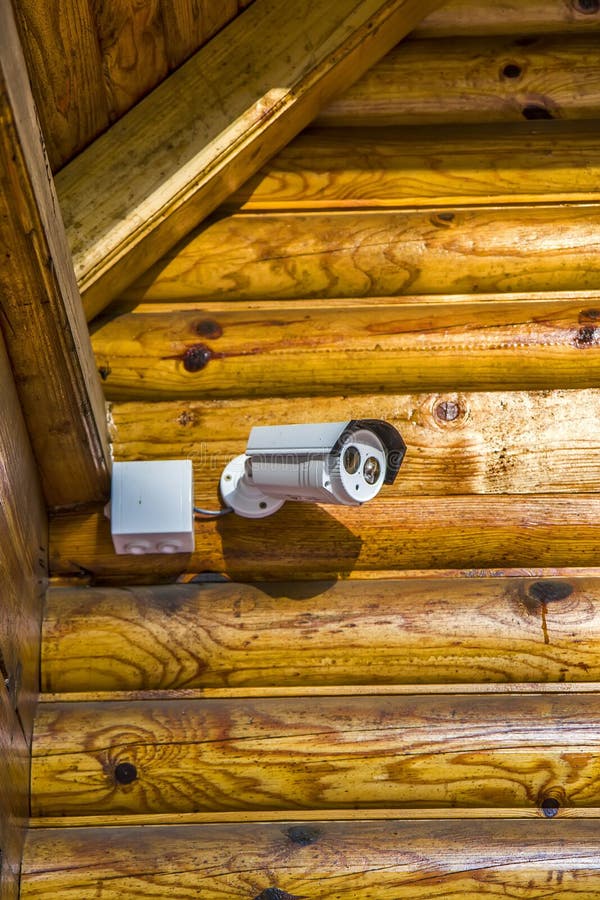 Security Camera on the Wooden House Stock Image - Image of home, crime ...