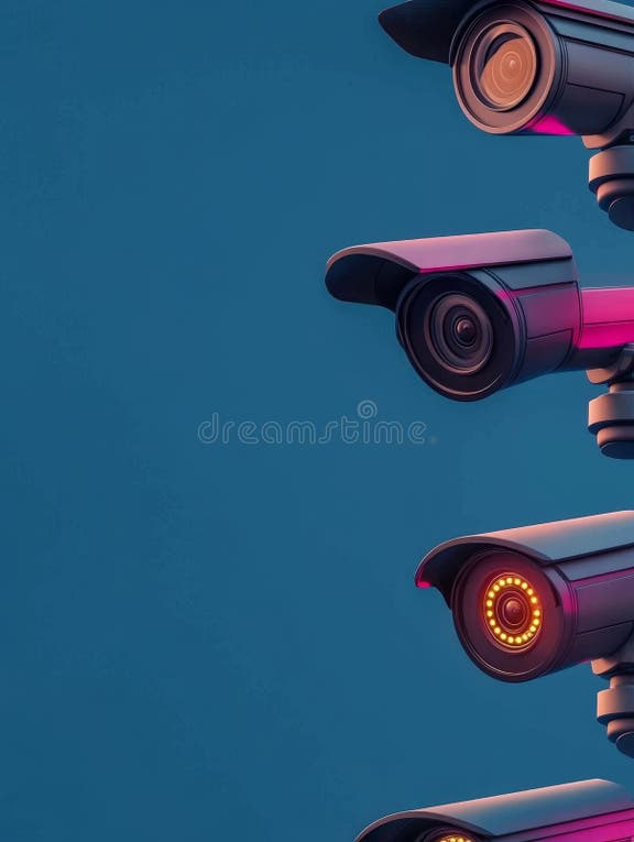 Security Cameras on Blue Background Multiple Security Cameras Arranged ...