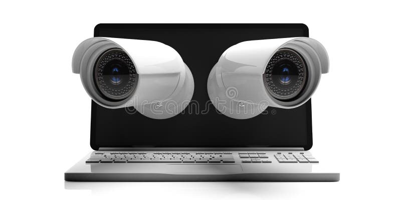 Security Cameras CCTV On A Computer Laptop Screen Isolated On White ...