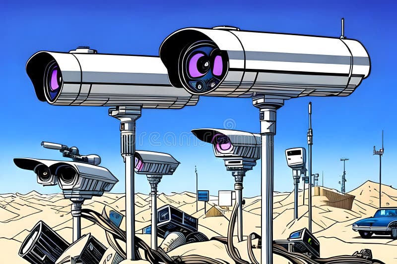 Security Cameras in the Desert Stock Illustration - Illustration of ...