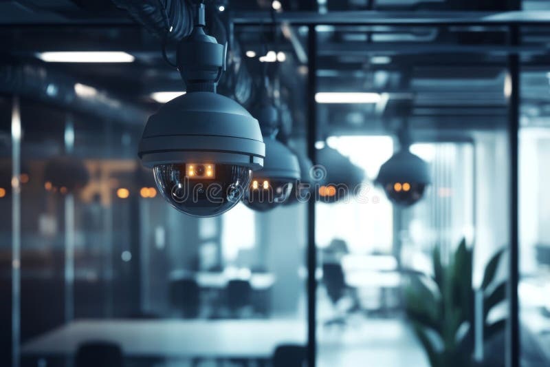 Security Cameras Hanging in Modern Office Interior Stock Illustration ...